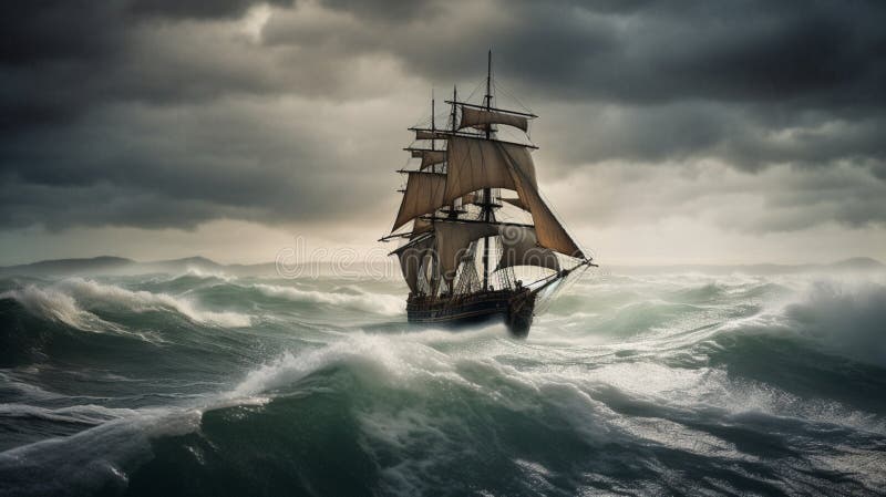 Struggling from Storm Sailing-ship Stock Illustration - Illustration of ...