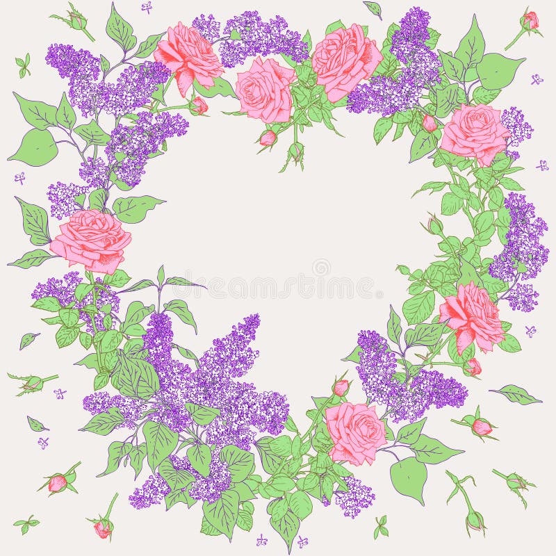 Cornice di Rose e Lilla illustrazione vettoriale. Illustrazione di ...