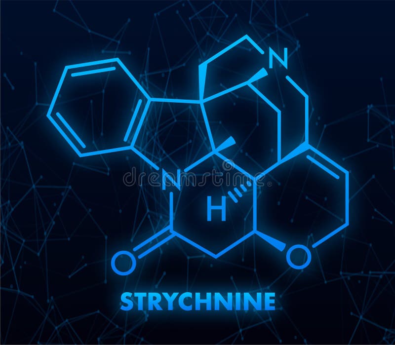 Glowing Strychnine Molecule Forming Chemical Bonds on Dark Background ...