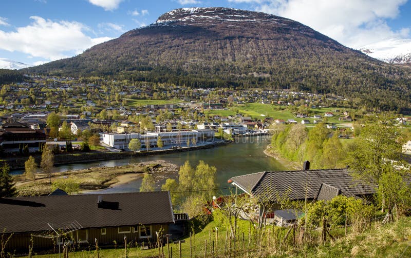 Panorama of Stryn town stock photo. Image of norway, fjordane - 94371824