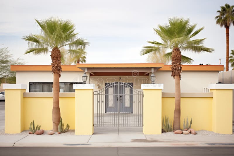 Stucco Gate Entrance with Palm Trees Stock Illustration - Illustration ...