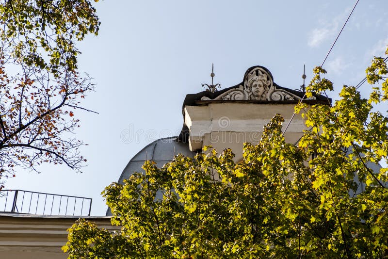 Stucco on the Old Building, Autumn Trees Stock Image - Image of element ...