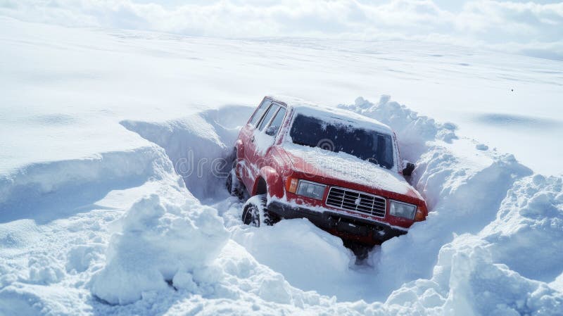 4x4 Double Cabin Car Stuck in Snow Stock Illustration - Illustration of ...