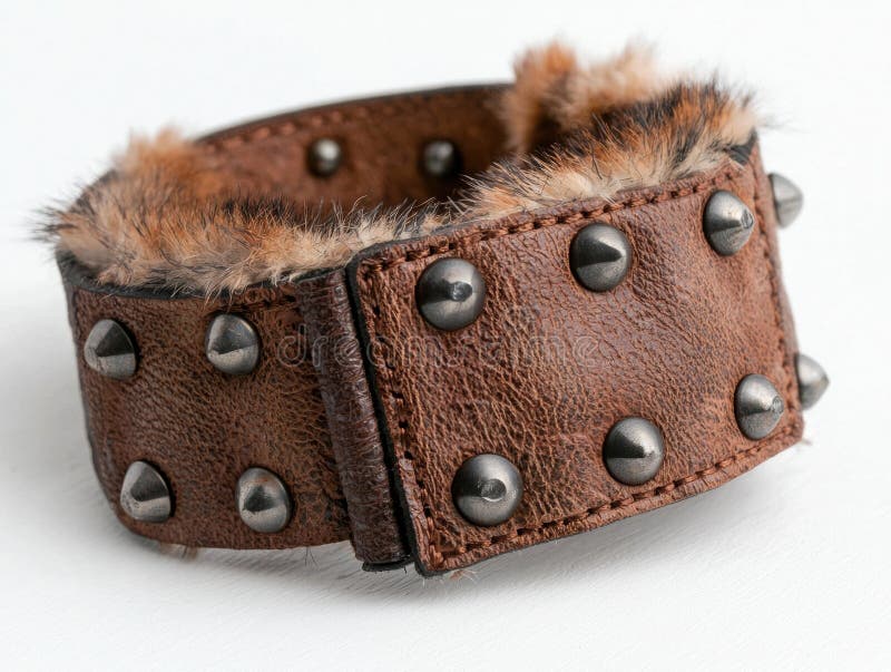 Studded Leather Bracelet with Fur Trim Stock Illustration ...
