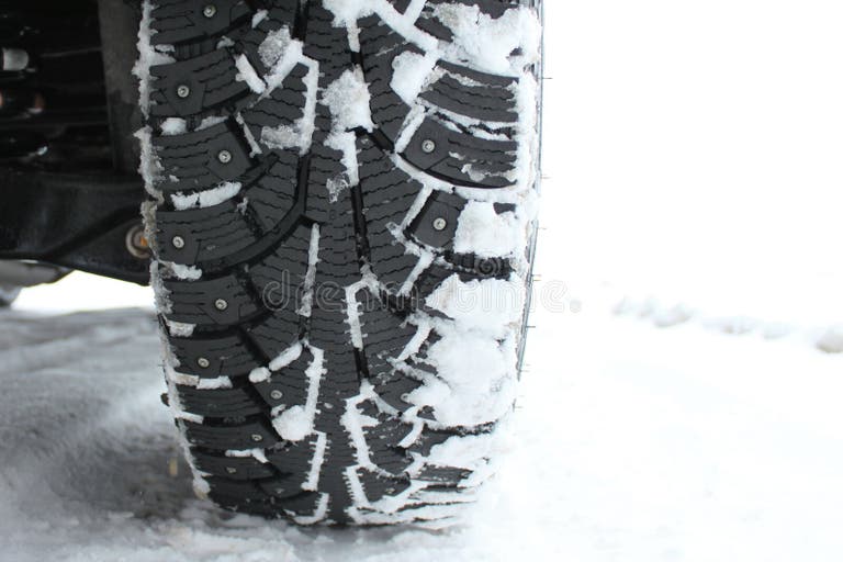 Studded Snow Tires in the Winter Stock Image - Image of ornament, drive ...