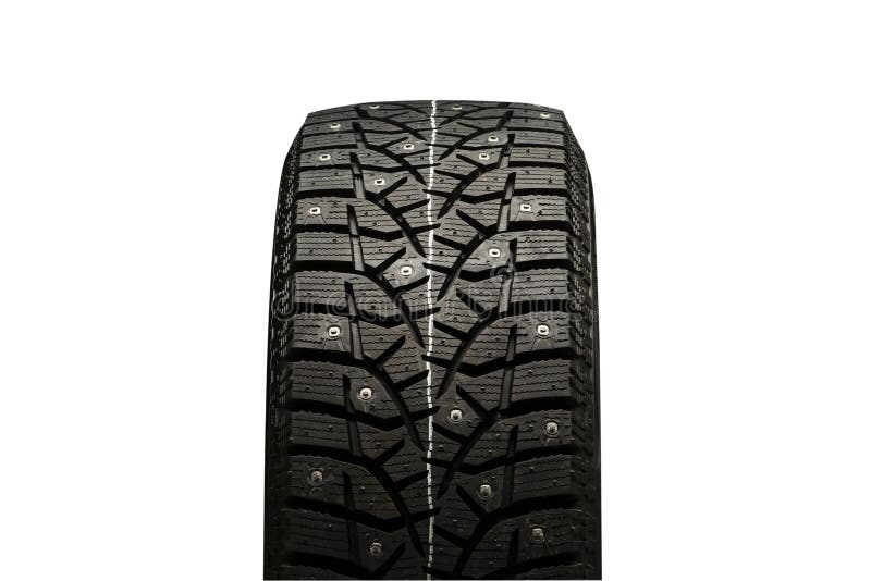 Studded Winter Tire, Front View, Isolate on a White Background Stock ...