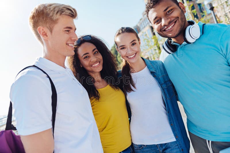 Horizontal Picture of Happy Students that Having Break Stock Photo ...