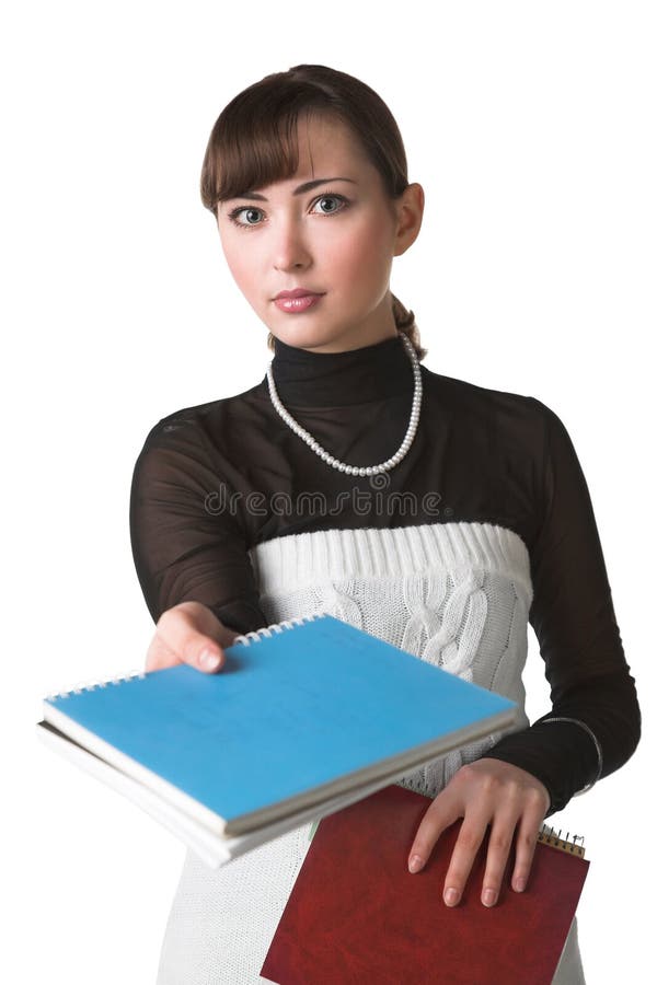 A Boy Giving a Notebook To Girl. Students Holding a Book Stock Photo ...