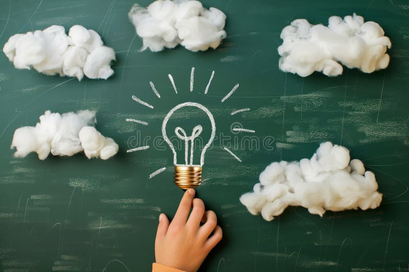 Student Adding Idea Clouds Around Blackboard Light Bulb Stock Image ...