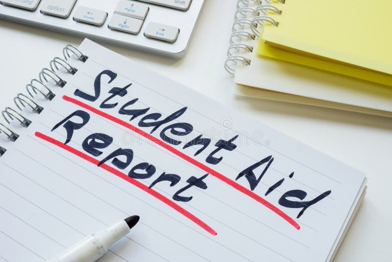 Student Aid Report. Handwritten Note in a Notebook. Stock Image - Image ...