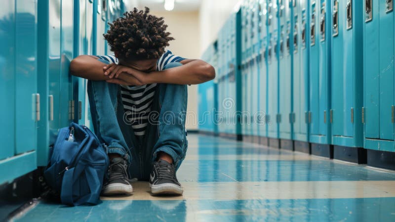 Student Alone in School Hallway. AI Generated Stock Photo - Image of ...