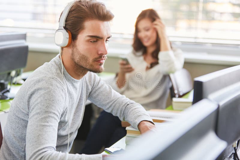 Student As Programmer with Computer Stock Photo - Image of study ...