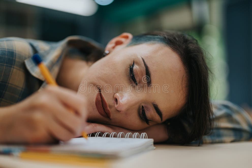 Student Asleep in Classroom while Writing with a Pencil Stock Photo ...