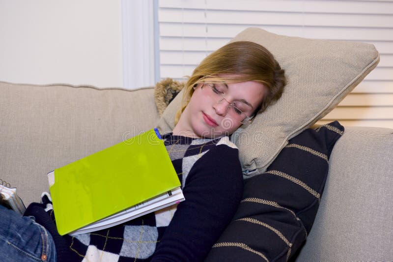 Student asleep on couch. stock image. Image of beautiful - 7721555