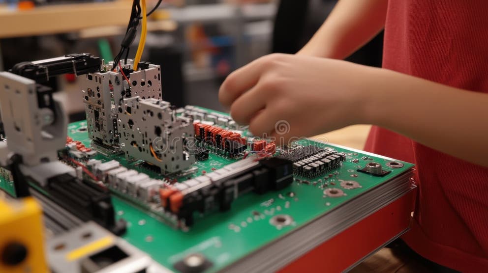 Student Assembling Complex Electronic Circuit Board in Robotics Lab ...