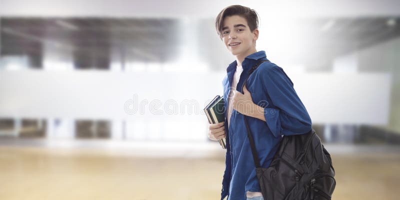 Student with Backpack and Books at College Stock Image - Image of ...