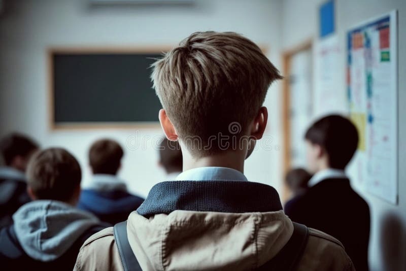 Student with Backpack in the Classroom. AI Generated. Back View Stock ...