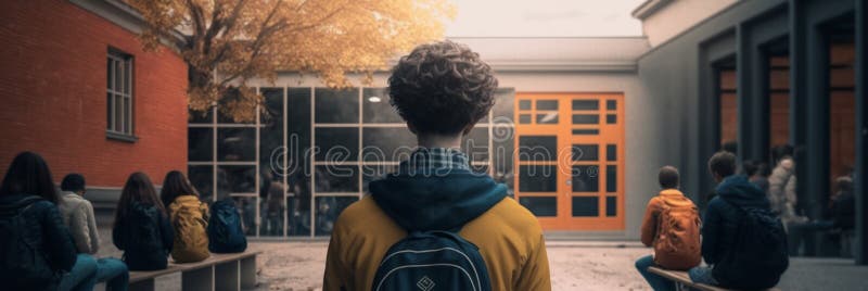 A Student with a Backpack in Front of a College or School Building ...