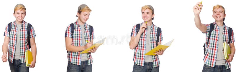 The Student with Backpack and Notes Isolated on White Stock Image ...
