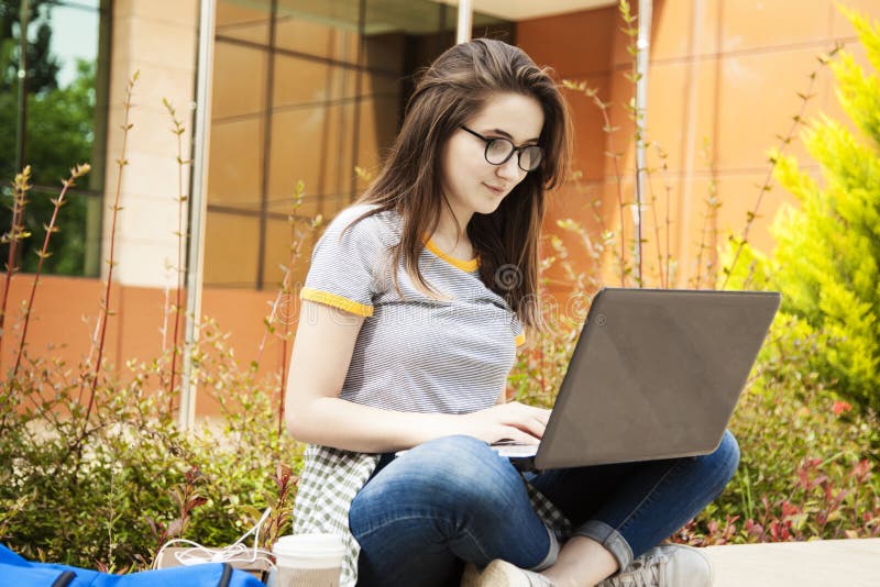 Student with Backpack in Outdoors Stock Image - Image of outdoor ...