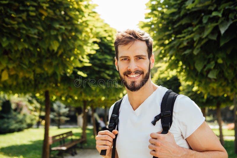 Student with Backpack Outside Stock Image - Image of person, students ...