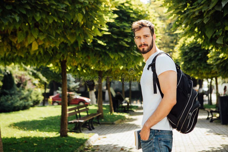 Student with Backpack Outside Stock Photo - Image of park, book: 60733326