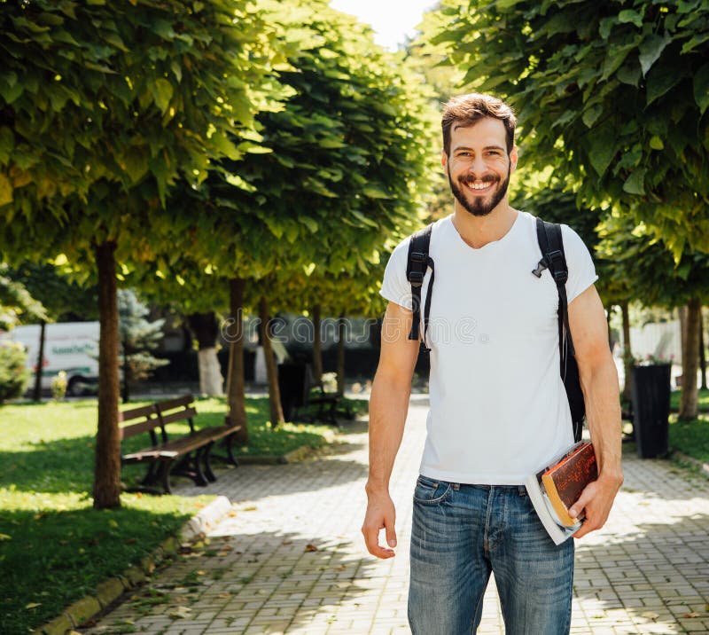 Student with Backpack Outside Stock Photo - Image of people, happy ...