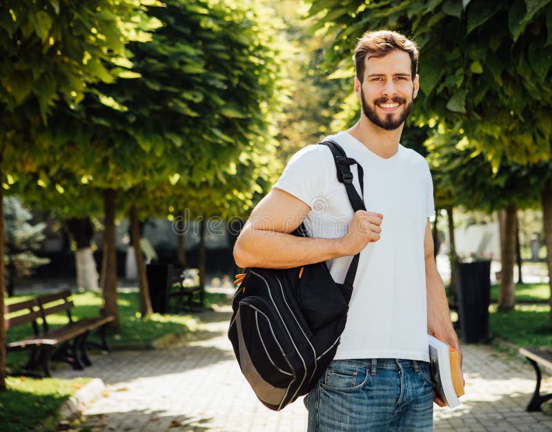 Student with Backpack Outside Stock Photo - Image of smile, teenager ...