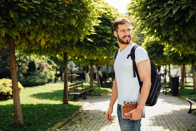 Student with Backpack Outside Stock Image - Image of caucasian, college ...