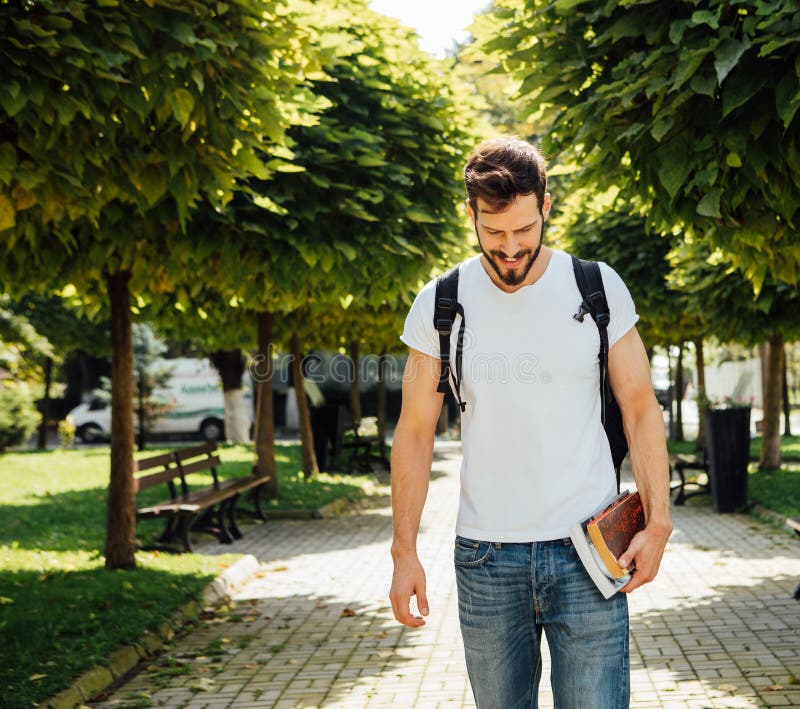 Student with Backpack Outside Stock Photo - Image of park, teenager ...