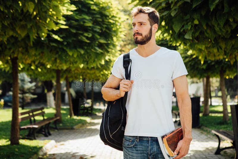 Student with Backpack Outside Stock Photo - Image of backpack, park ...