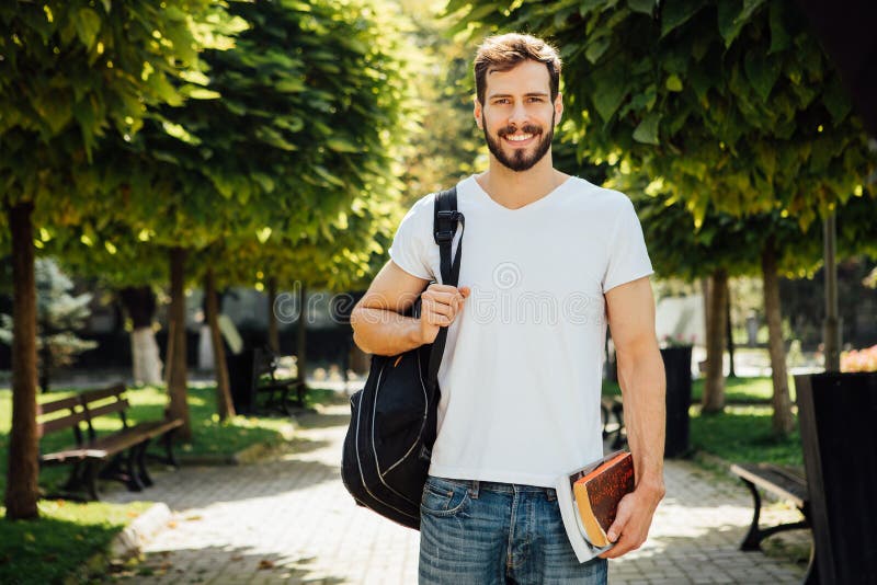 Student with Backpack Outside Stock Image - Image of student, education ...