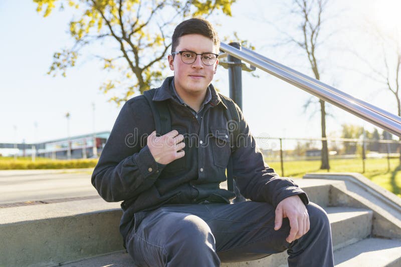 Nice Student with Backpack Outside University School Stock Photo ...