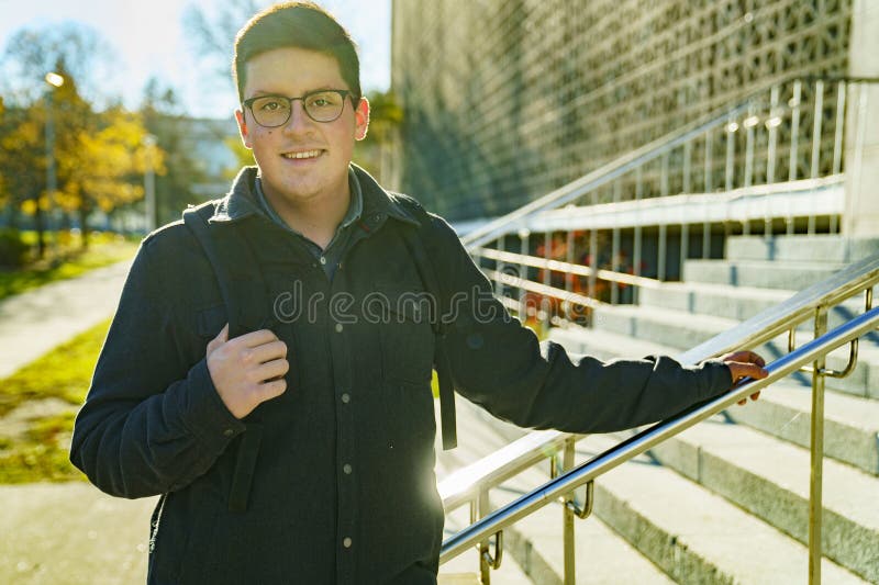 Nice Student with Backpack Outside University School Stock Image ...