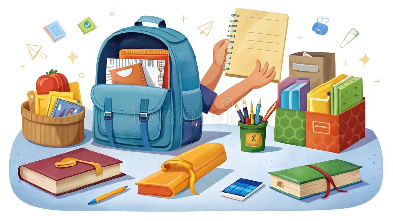 Student Backpack Packing Guide, Back To School Concept. Stock ...