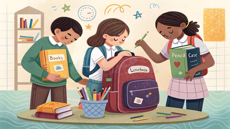 Student Backpack Packing Guide, Back To School Concept. Stock ...