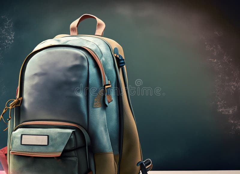Student Backpack in a School Classroom with Blackboard in the ...