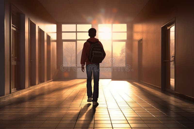 Student with Backpack in School Corridor, Back To School. Generative Ai ...