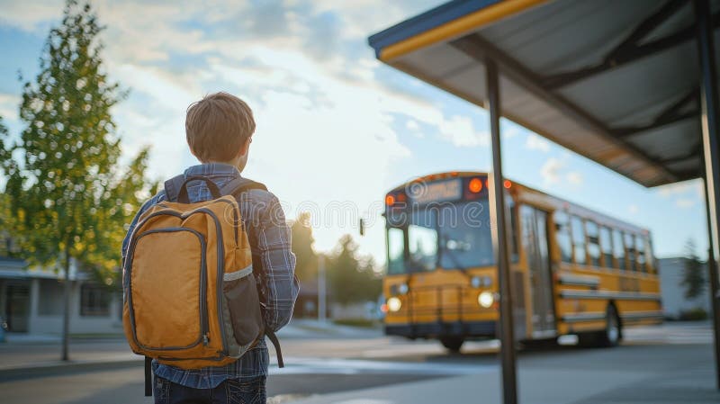 A Student with a Backpack Standing at a School Stock Illustration ...