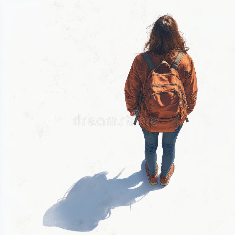Student with Backpack Stands on Bright Surface, Casting Long Shadow ...