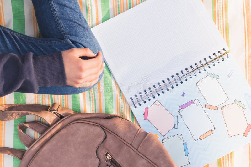 Student with a Backpack Studying during the Picnic in the Park Stock ...