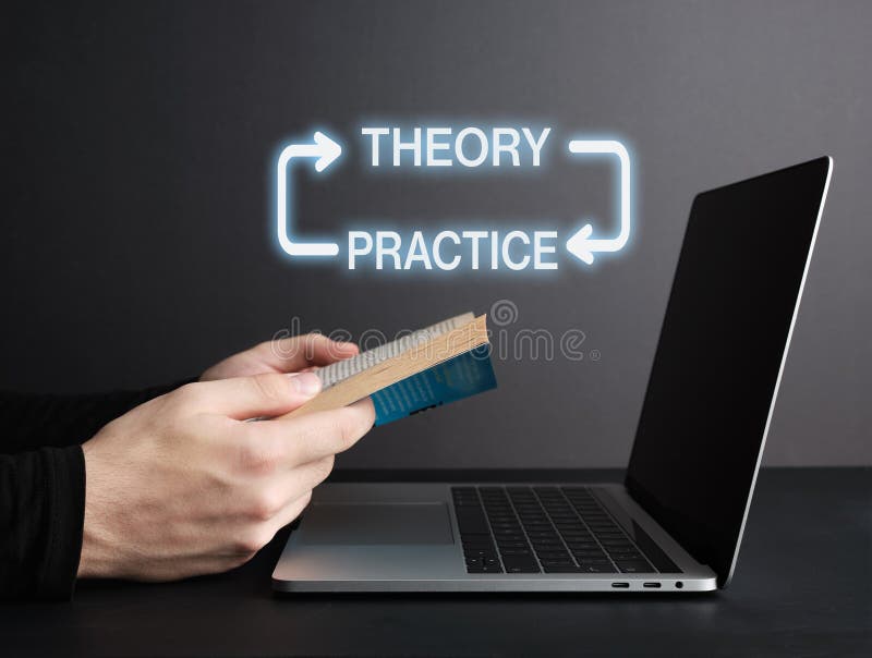Student Balancing Theory and Practice with Book and Laptop Stock Photo - Image of knowledge ...