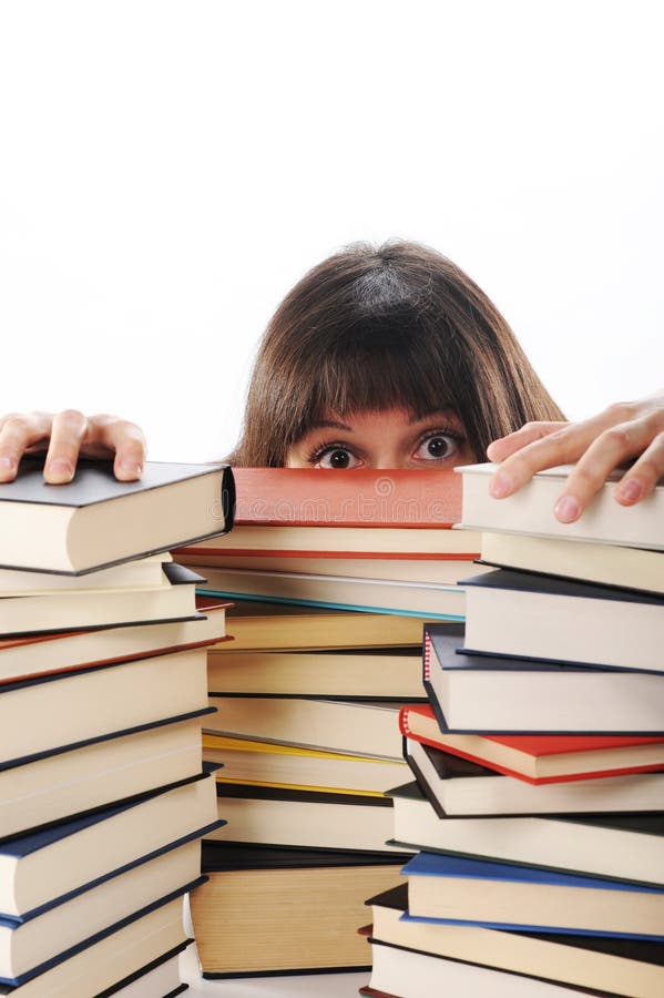 Student Behind a Big Pile of Books Stock Image - Image of adult ...