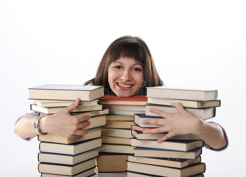 Student Behind a Big Pile of Books Stock Image - Image of book, adult ...