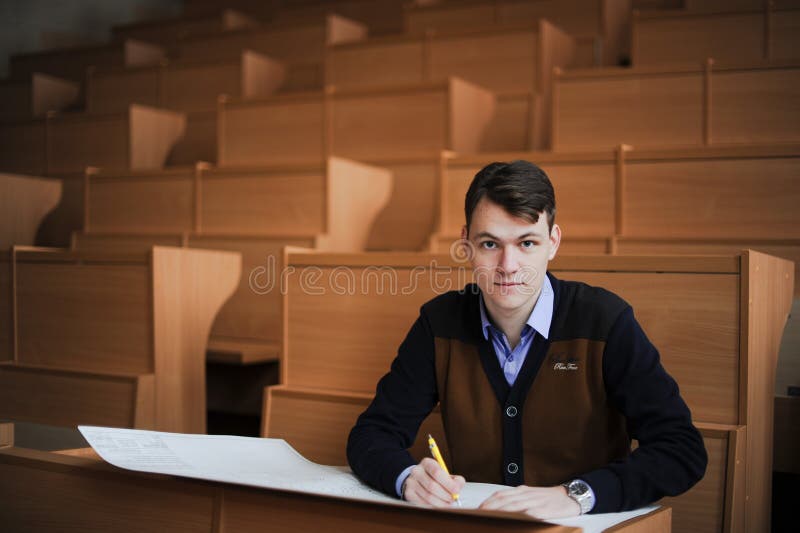 The Student in a Big Class Prepares for Examination Stock Image - Image ...