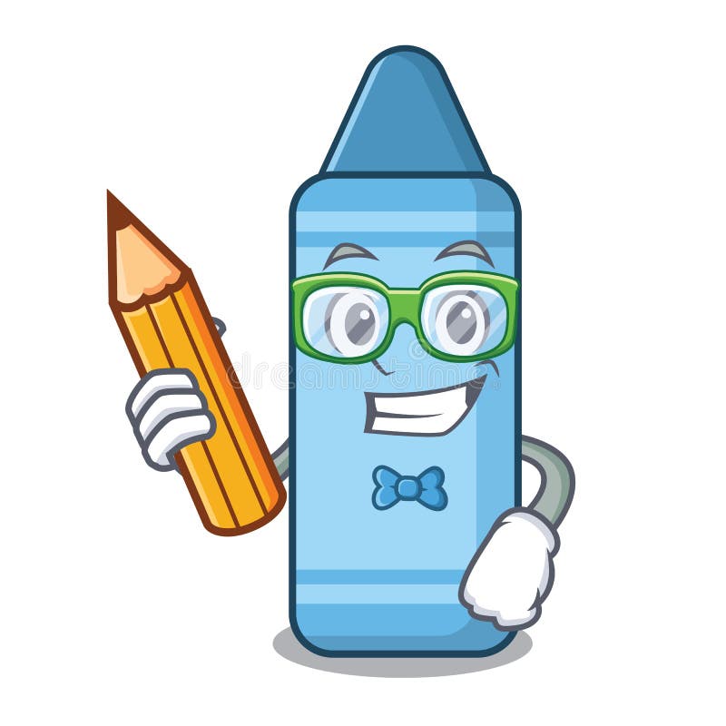 Student Blue Crayon in the Cartoon Column Stock Vector - Illustration ...
