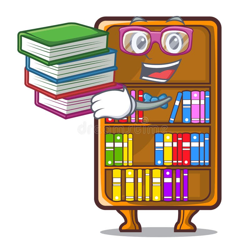 Student with Book Cartoon Bookcase in the Study Room Stock Vector ...