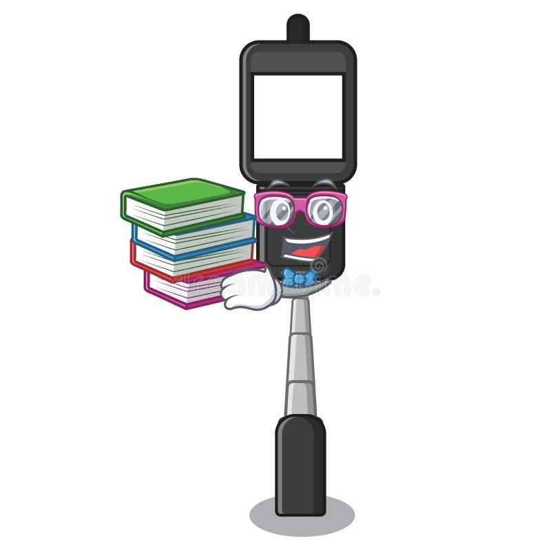 Student with Book Cell Phone Holder Above Cartoon Table Stock Vector ...