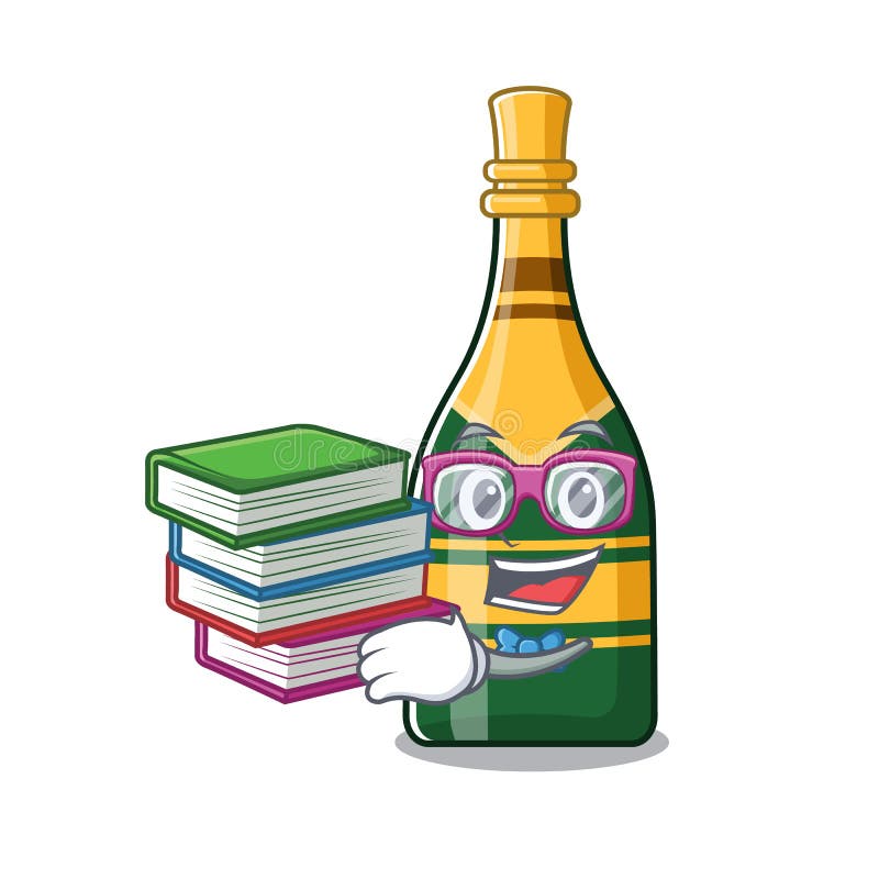Student with Book Champagne Bottle in the Cartoon Shape Stock Vector ...
