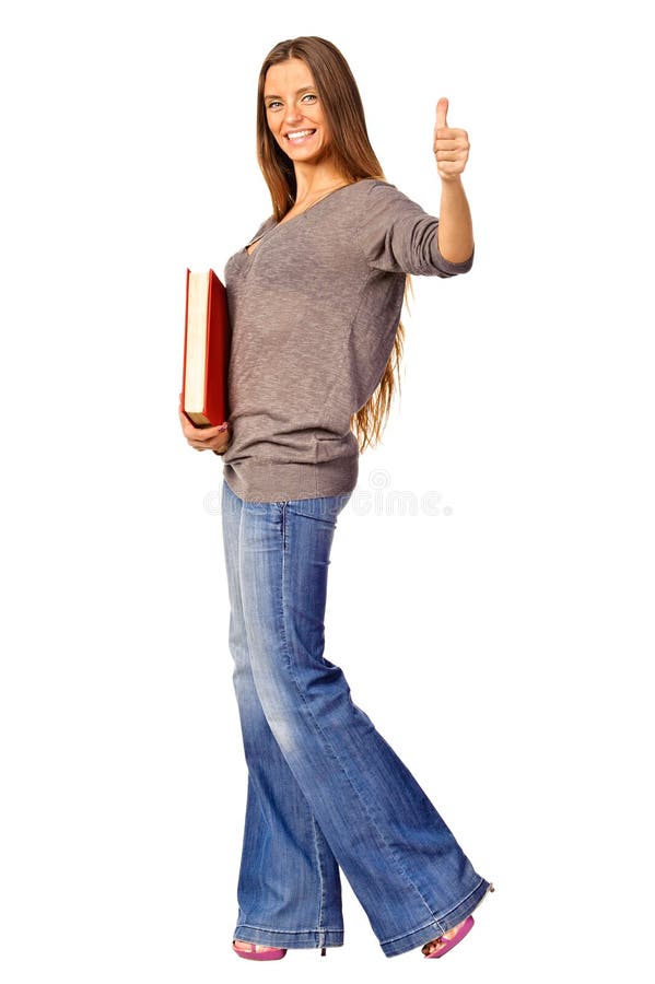 Student with Book in Hand Giving Thumb-up Gesture Stock Photo - Image ...